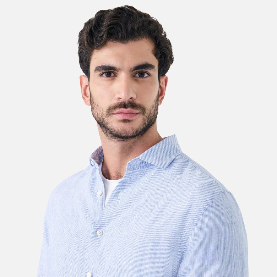 Camisa Linho Azul Masculina